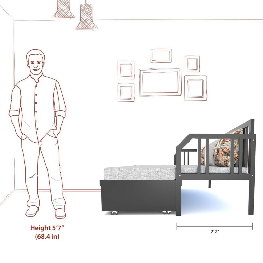 3 Seater Metal Sofa Cum Bed With Storage - Sleep Spa